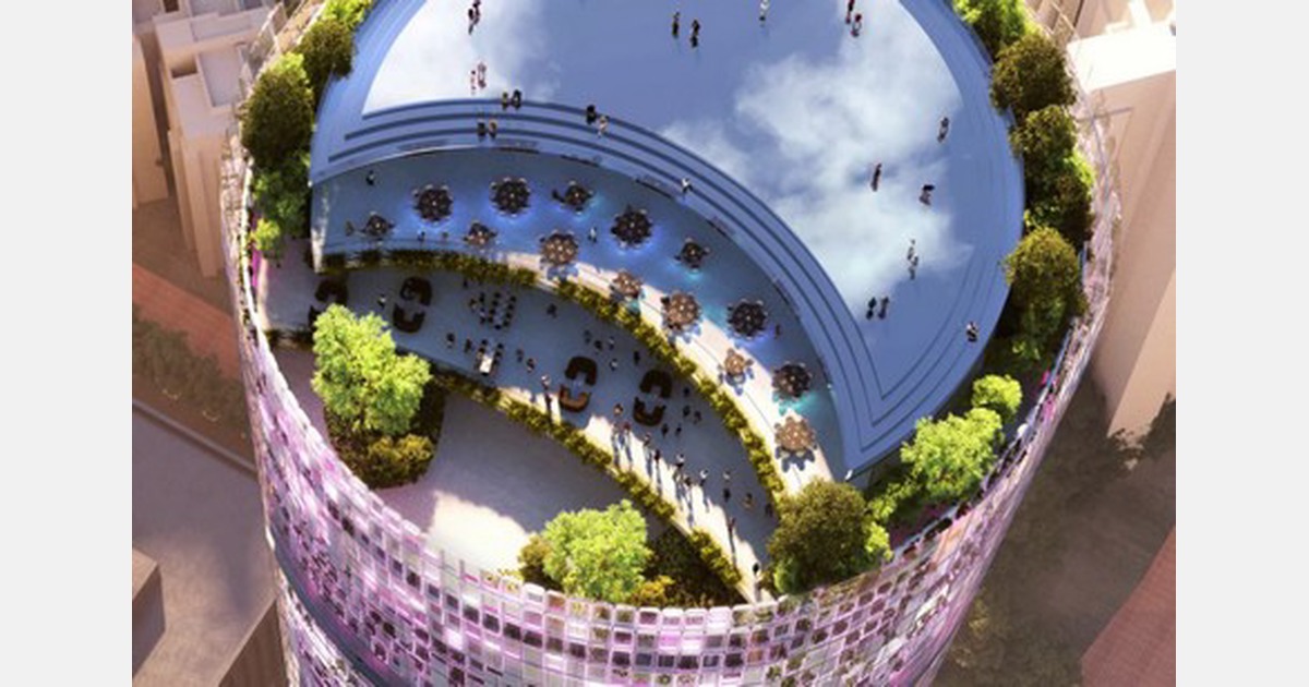 A 51-story office skyscraper with hydroponics farm